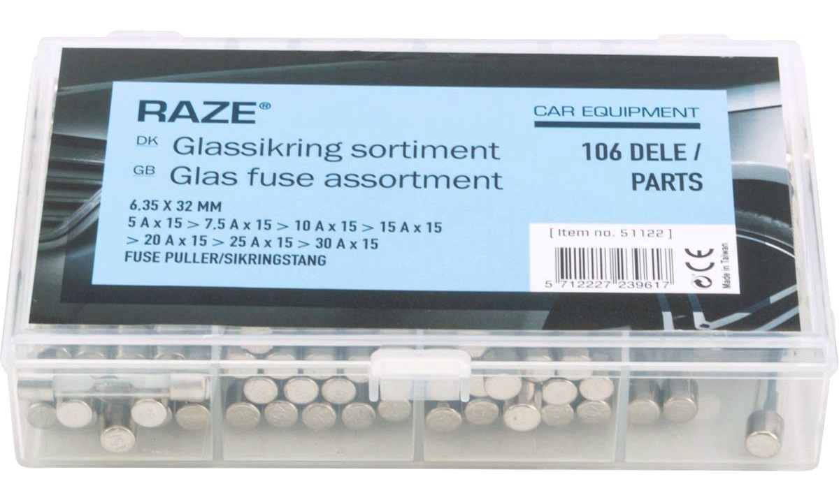 Glassikring sortiment 106 dele - Sikringer - thansen.dk